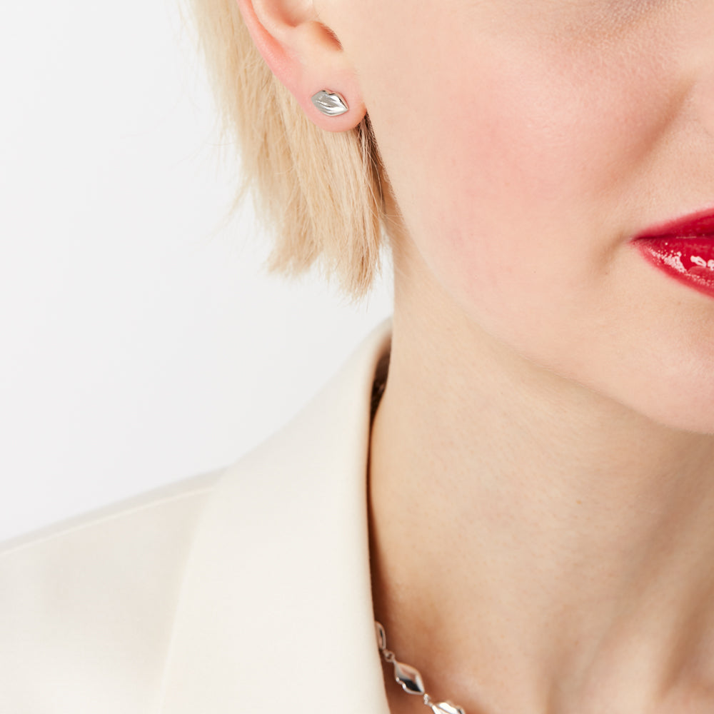 Silver Luna Lip Stud Earrings | Lulu Guinness
