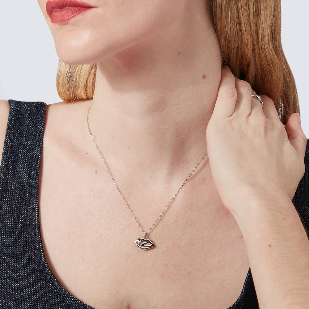 Sterling Silver Ruby Stone Luna Pendant Necklace | Designer Jewellery
