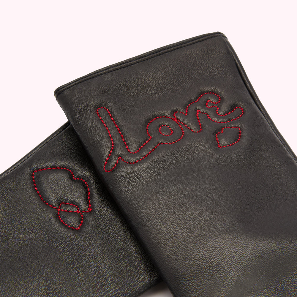 Black Love Embroidered Leather Gloves | Leather Gloves for Women | Lulu ...