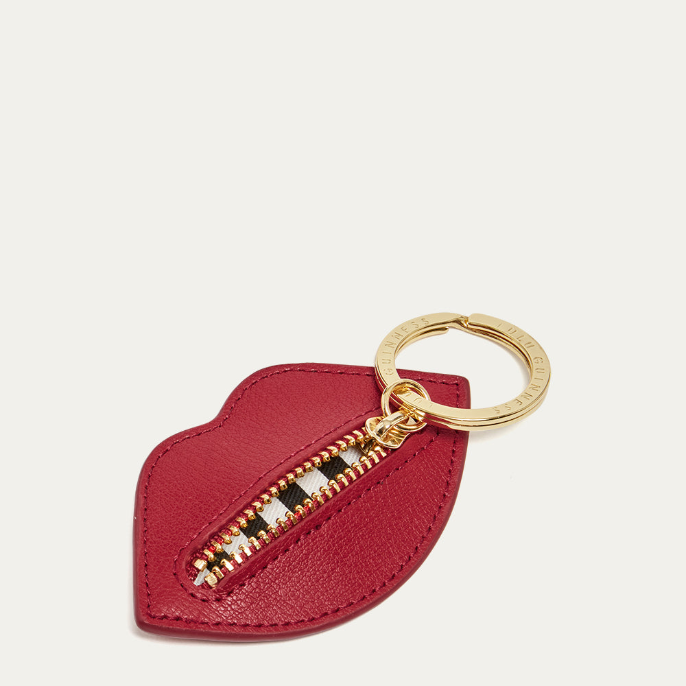 Lulu Red Leather Ollie Keyring | Designer Keyrings | Lulu Guinness