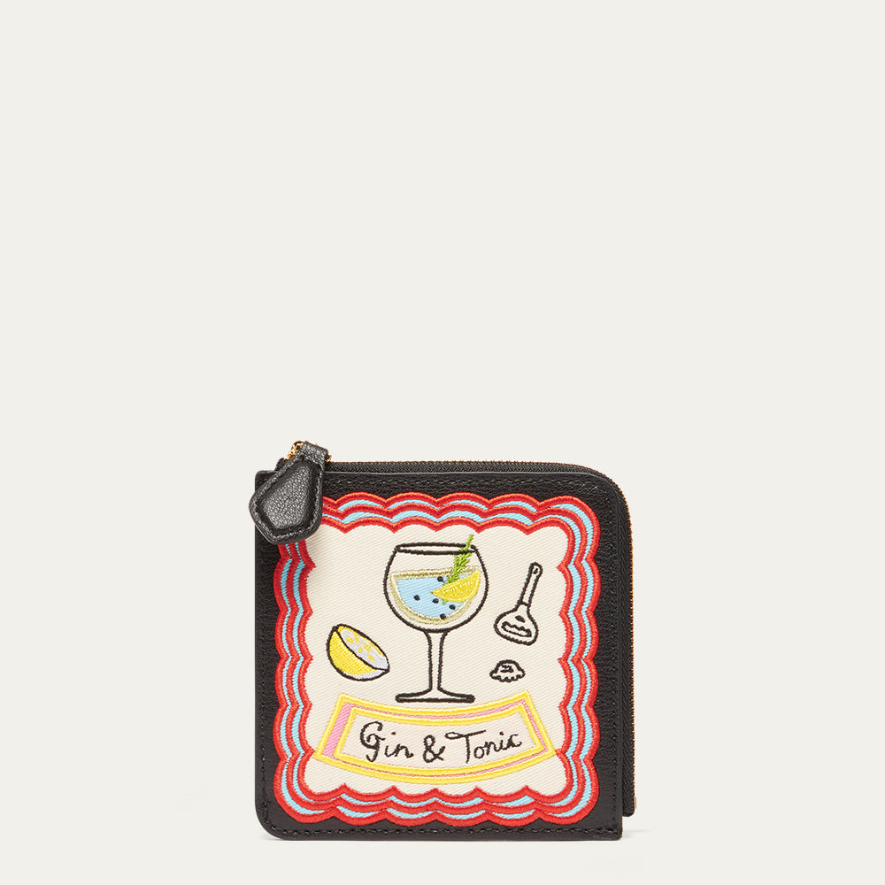 Gin And Tonic Embroidered Coin Purse | Designer Wallets| Lulu Guinness