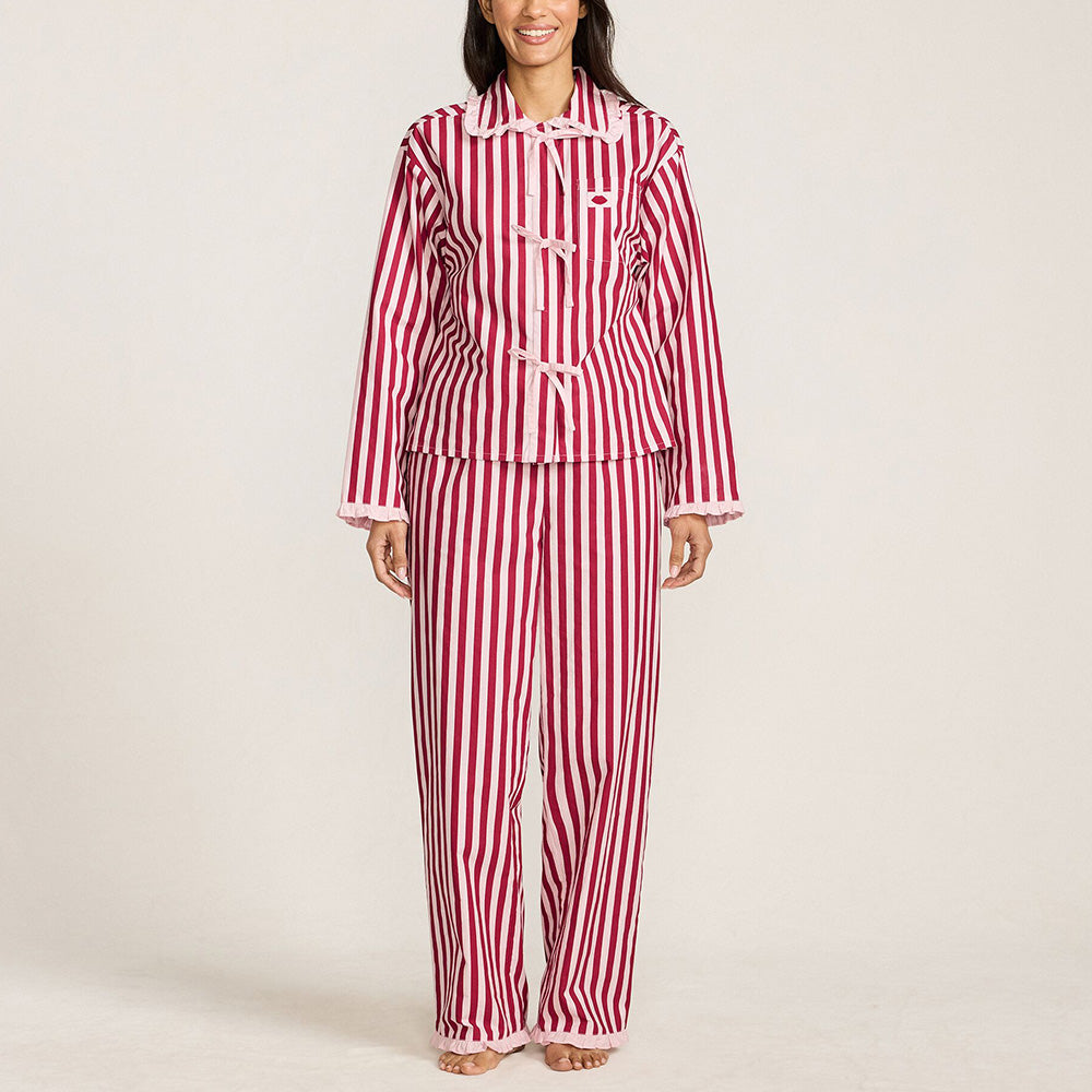 Red & Pink Striped Peter Pan Collar Sleep Set | Lulu Guinness x Lands End