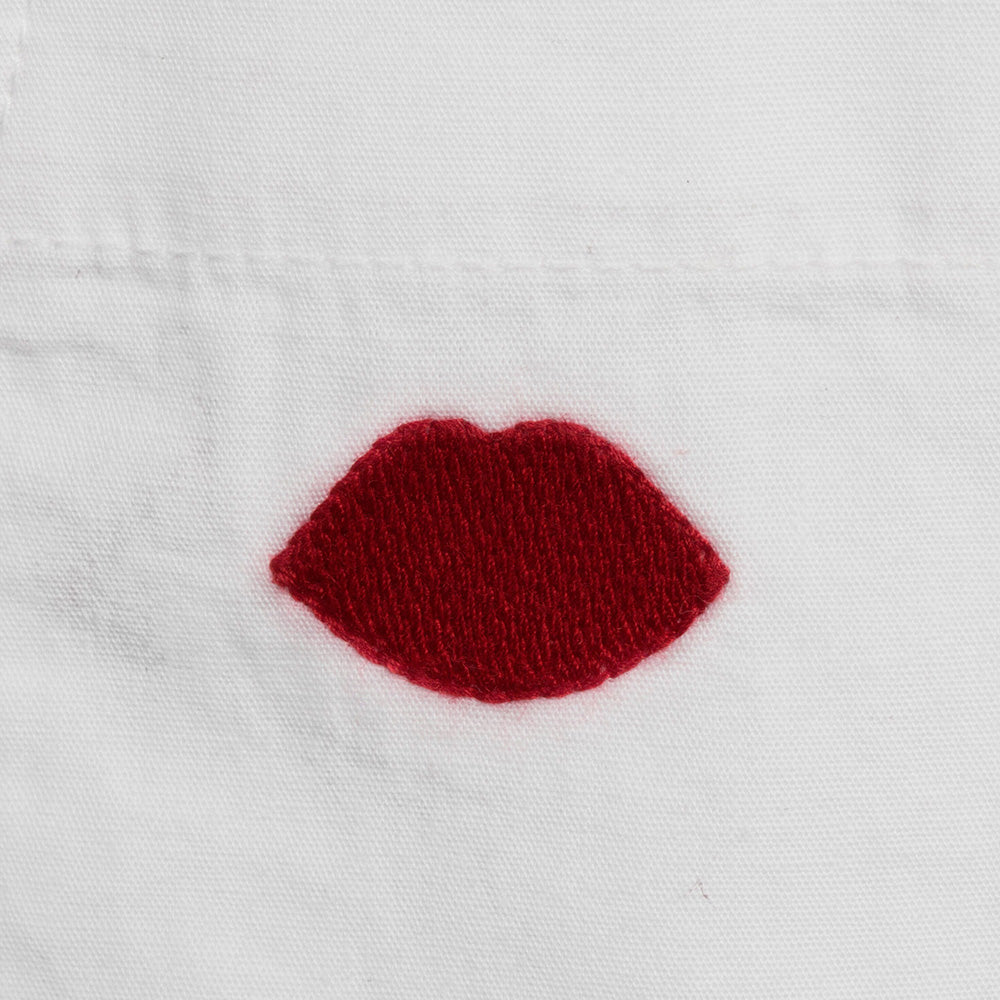 White Button Through Lip Embroidered Shirt | Lulu Guinness x Lands End