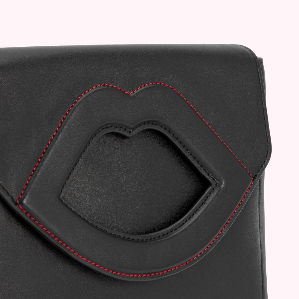 Black Lip Cut Out Emery Clutch Bag | Lulu Guinness