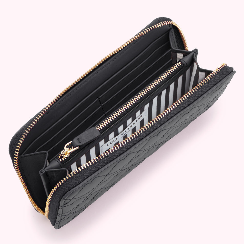 Black Lip Quilted Leather Tansy Wallet| Lulu Guinness