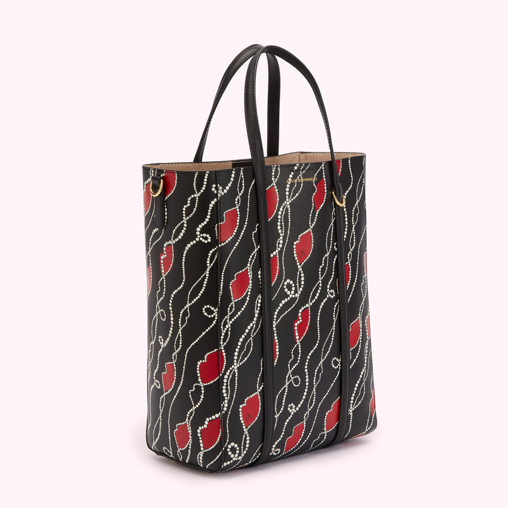 Black Pearly Lip Print Garbo Tote Bag | Lulu Guinness