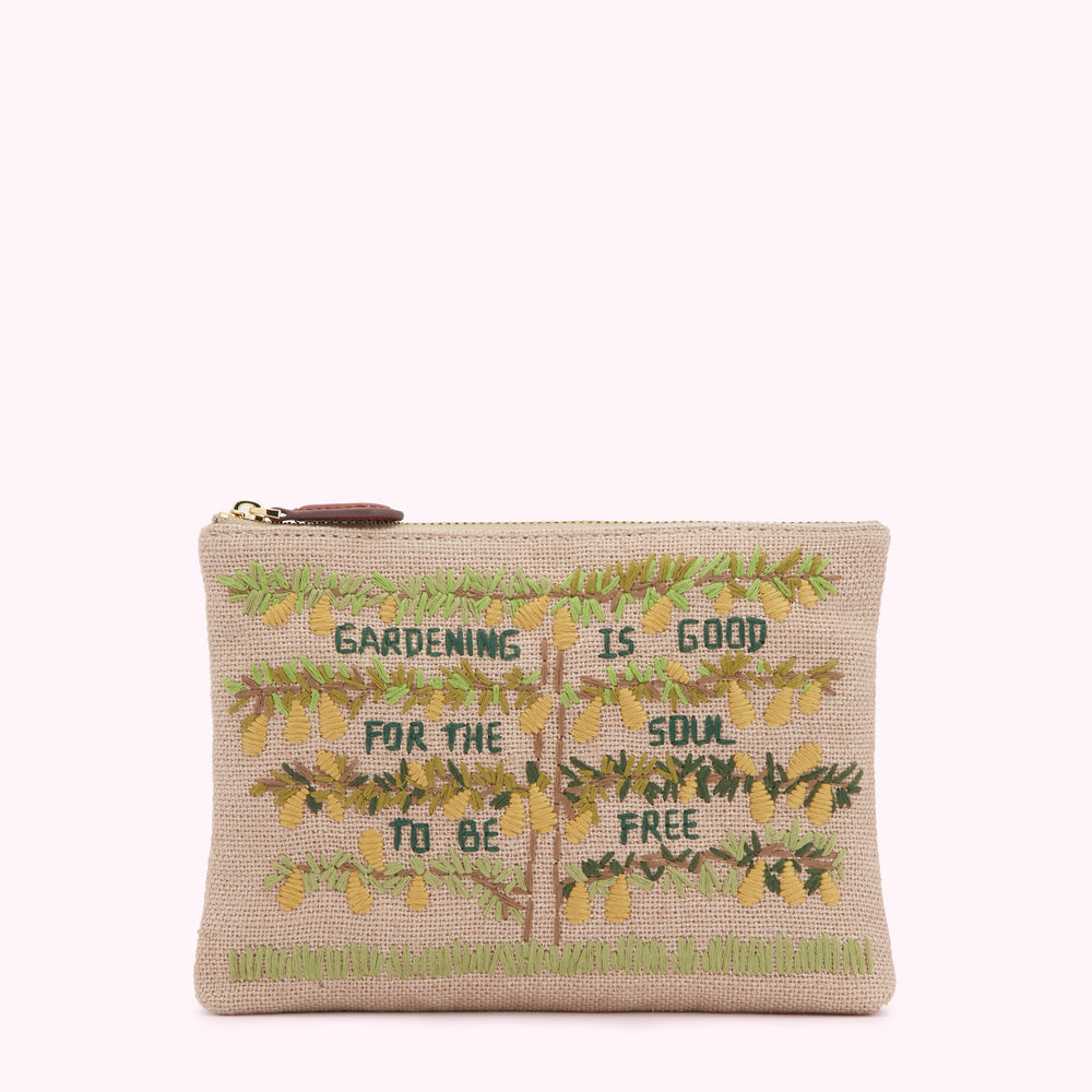 Multi Embroidered Pear Tree Top Zip Pouch | Lulu Guinness