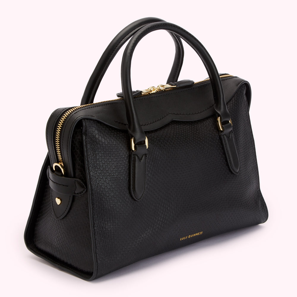 Black Medium Snake Embossed Leather Peekaboo Dylan Handbag