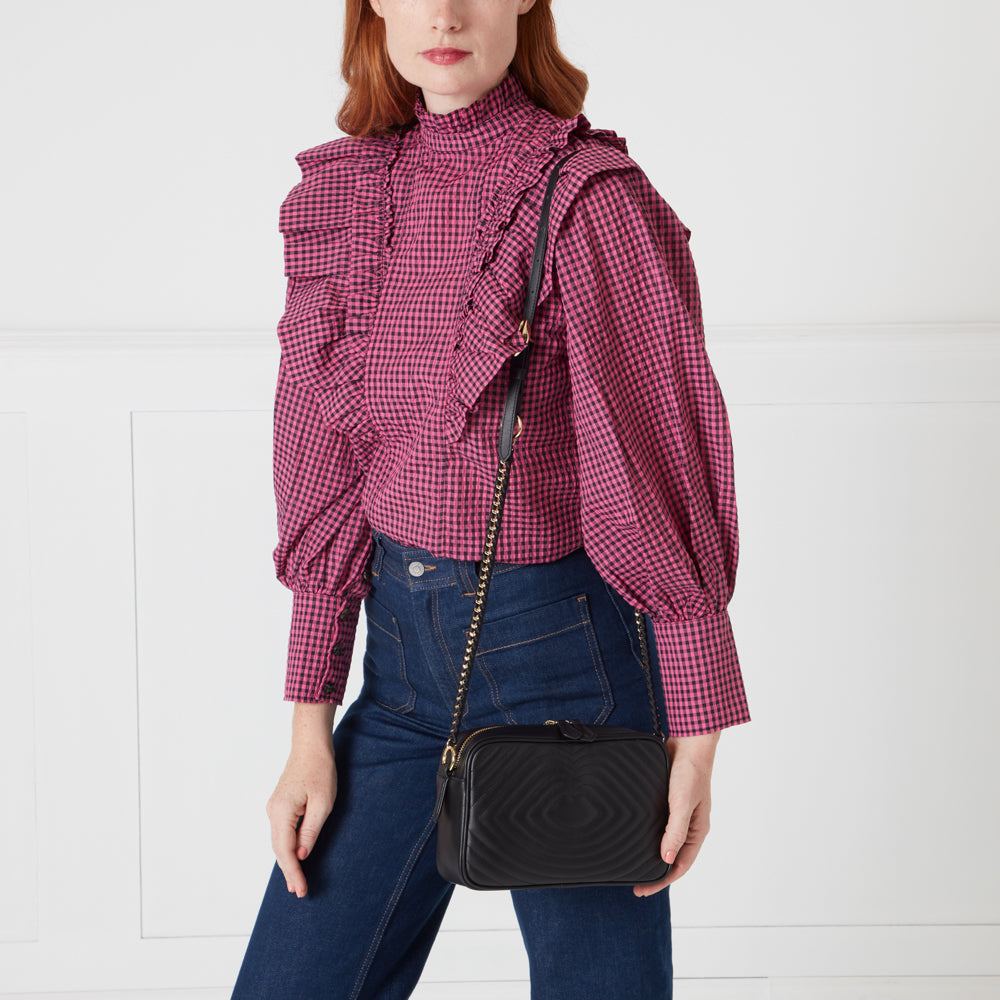 Black Lip Ripple Quilted Leather Bella Crossbody Bag